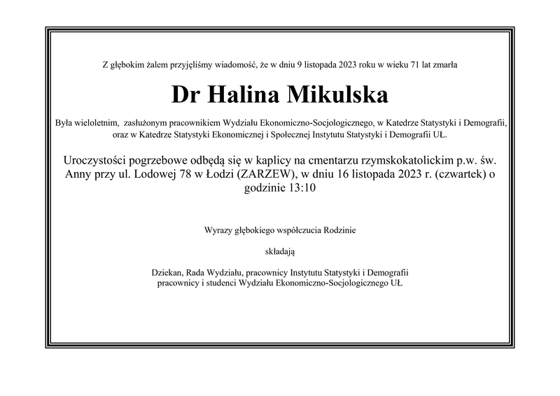 Zmarła dr Halina Mikulska